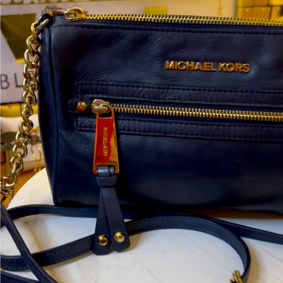 Michael Kors | Bags | Michael Kors Blue And Gold Crossbody Bag With ...
